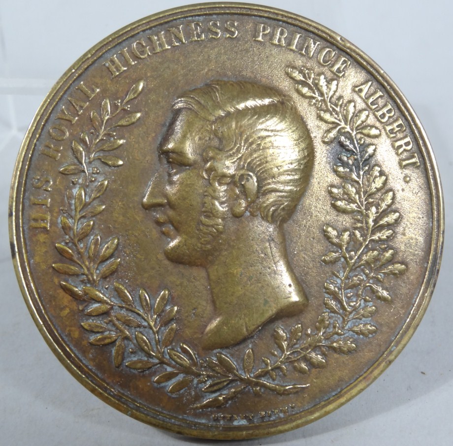 A Prince Albert Great Exhibition Commemorative brass medallion, 8cm dia ...