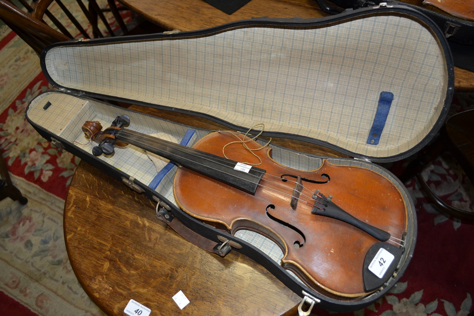 A violin, Stradivarius label, back 35.5cm excluding button