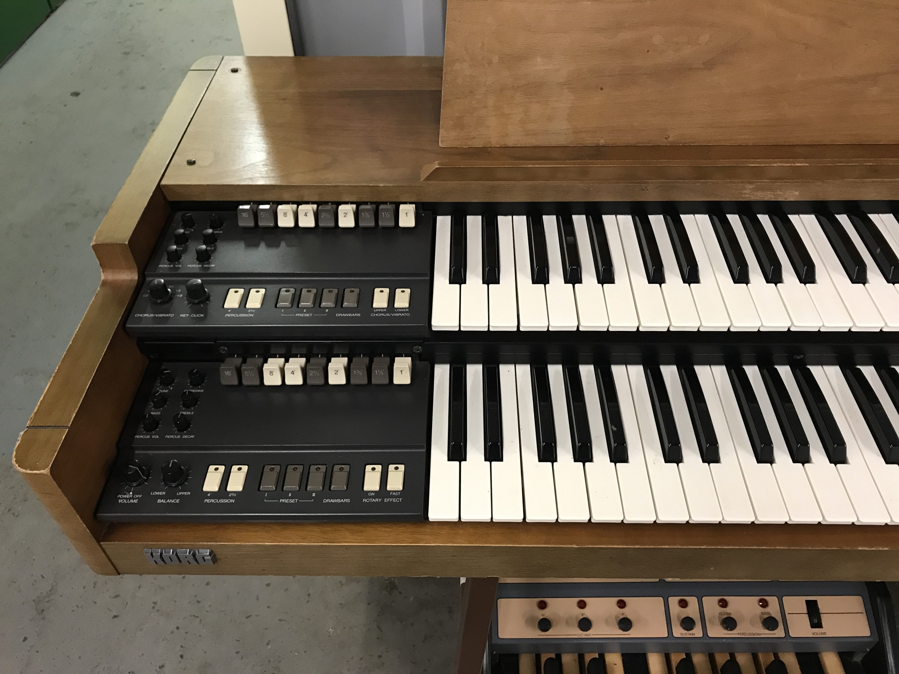 A Korg model X-3 electric organ together with a K2EKO bass pedal