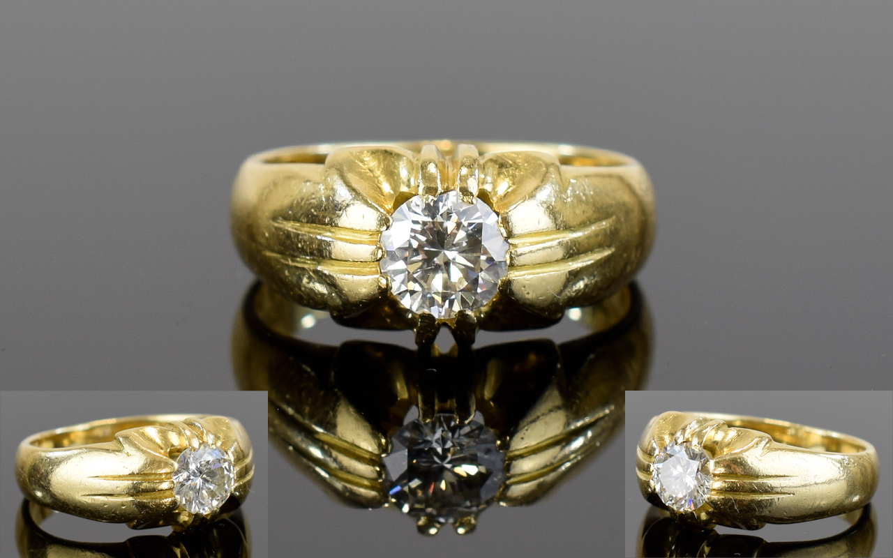 Gents 18ct Gold Set Top Quality Single Stone Diamond Ring. Gypsy ...