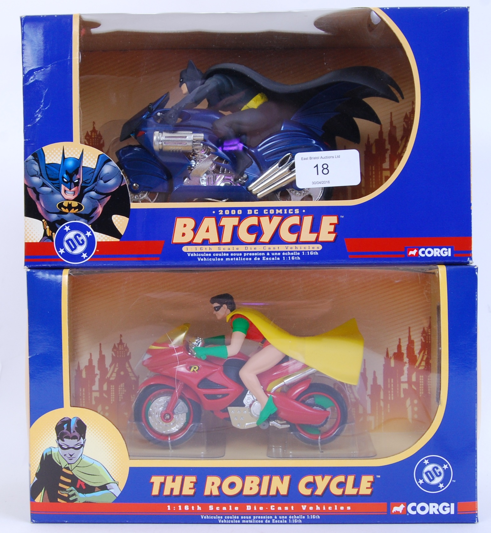 BATMAN: Two original Corgi Batman 1:18 scale diecast models - Batcycle ...