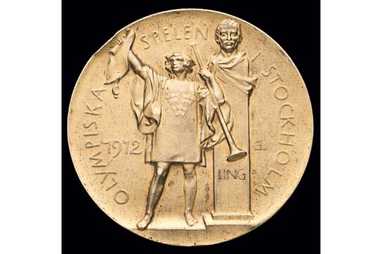A Stockholm 1912 Olympic Games gold winner's prize medal awarded to the ...