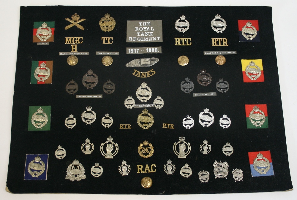 Royal Tank Regiment Badge Collection mounted on board, consisting of ...