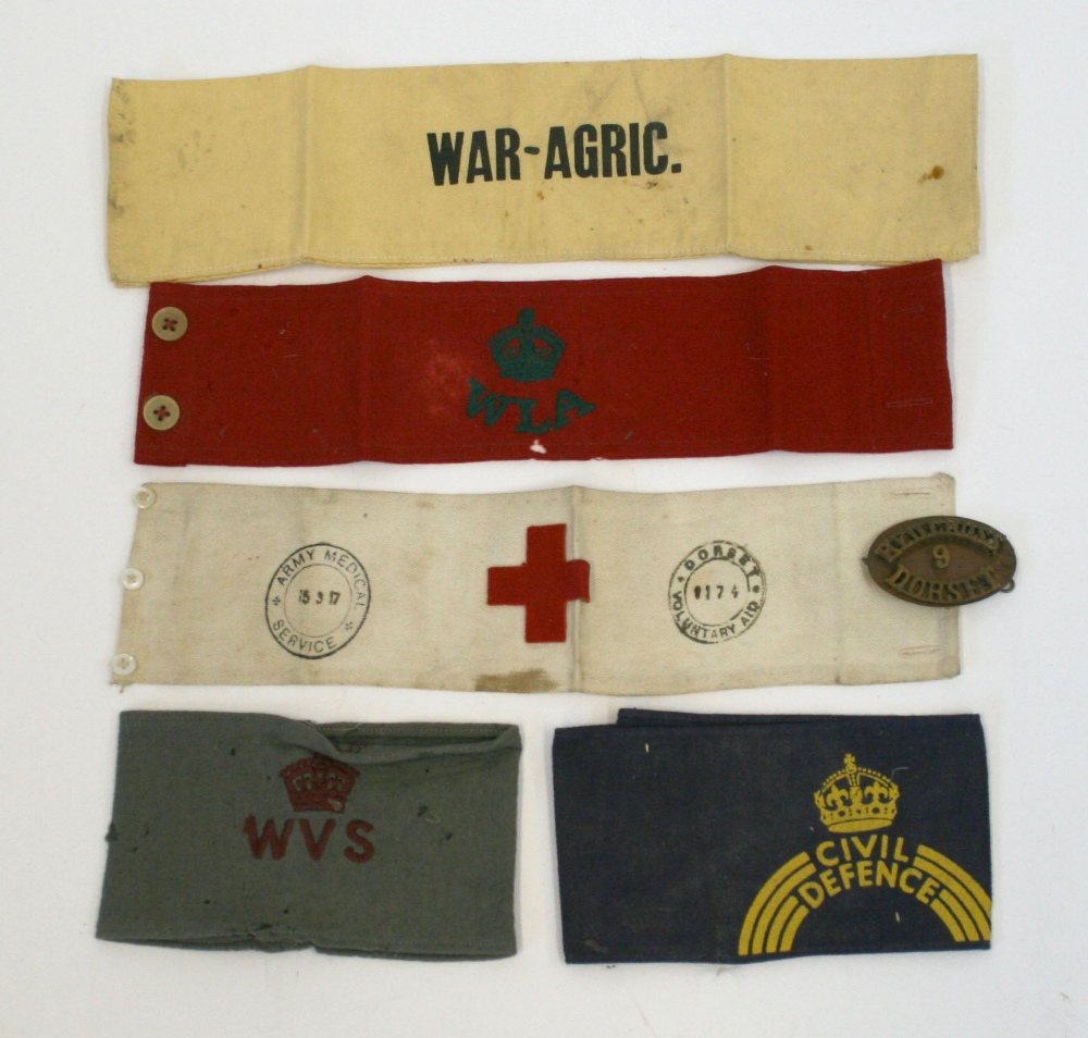 Selection of Home Front Armbands including WW1 Army Medical Service ...