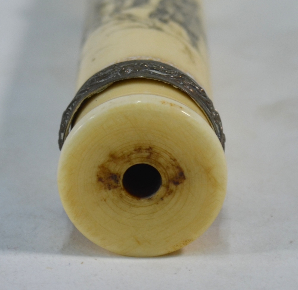 A Vietnamese ivory opium pipe with finely-chased and embossed white ...