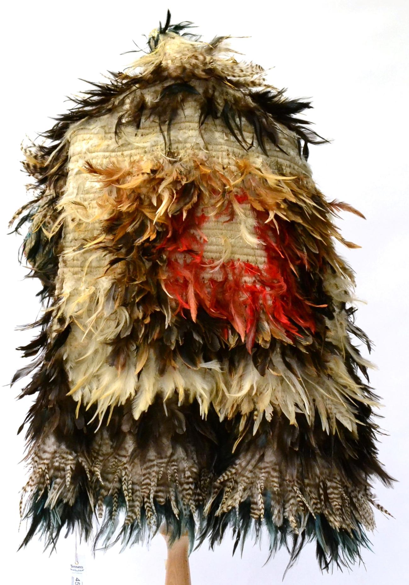 A Maori Korowai (Feather Cloak), of woven flax incorporating concentric ...