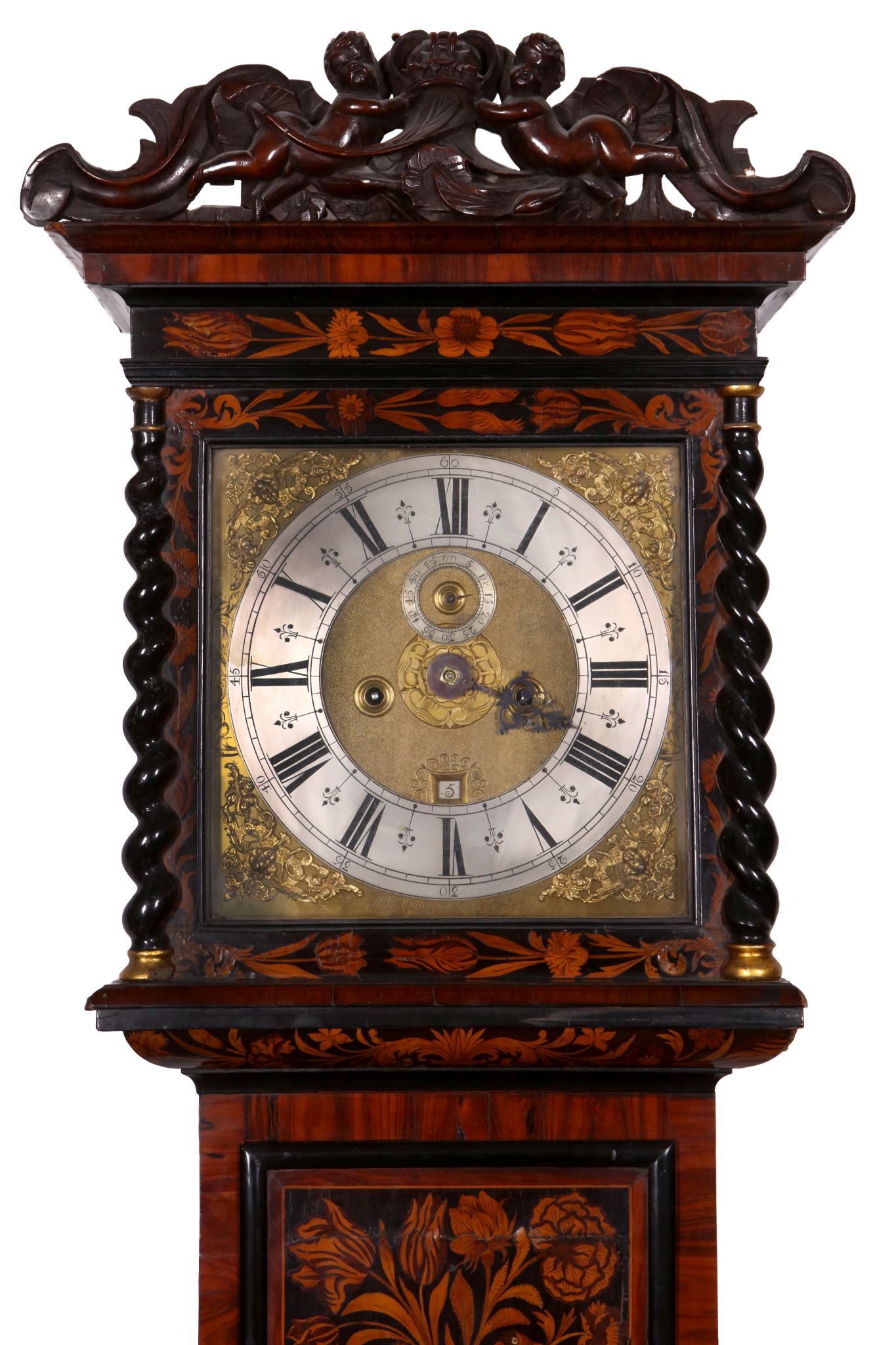 A FINE AND RARE WILLIAM III MONTH GOING OLIVEWOOD AND MARQUETRY ...