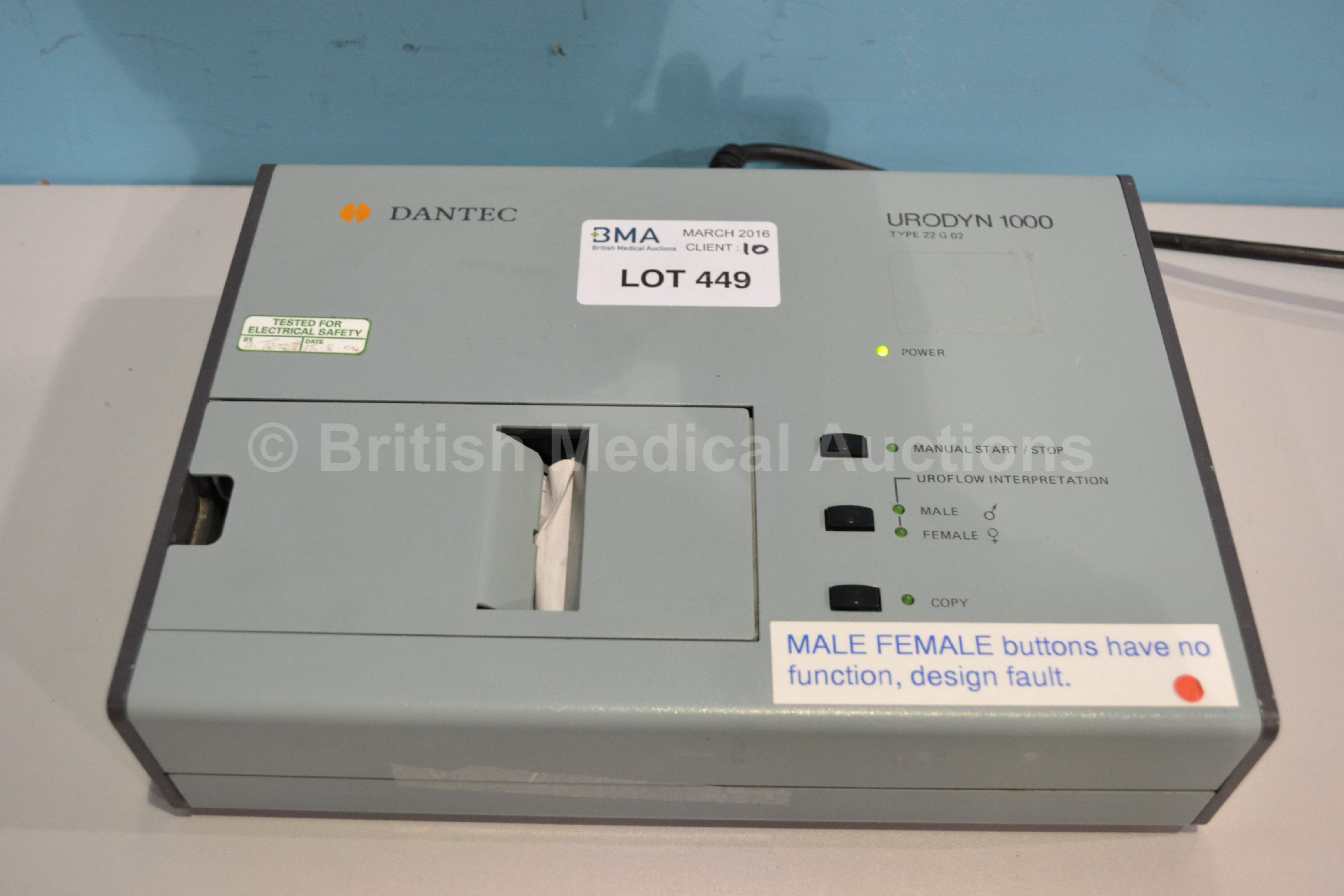 Dantec Urodyn 1000 Type 22 G 02 Uroflow Meter (Powers Up)