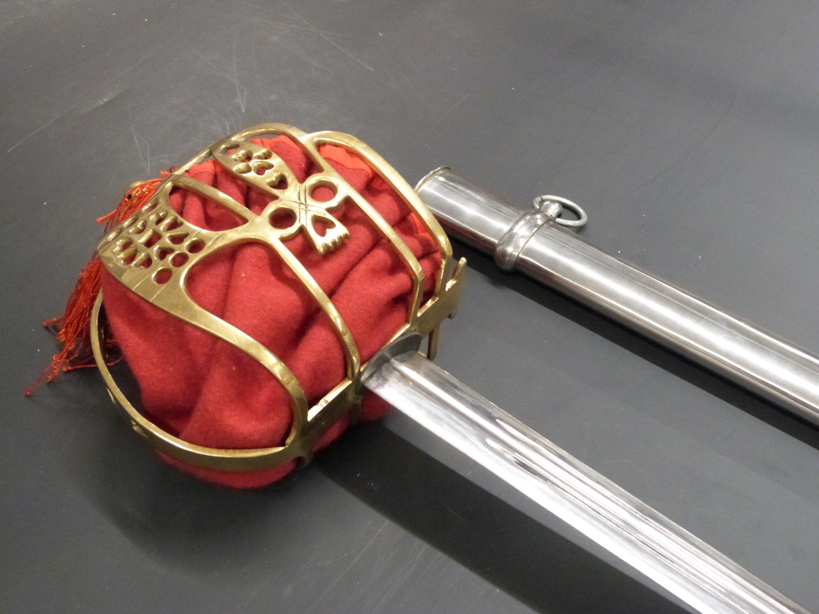 Scottish Claymore broad sword with brass basket hilt and metal scabbard ...