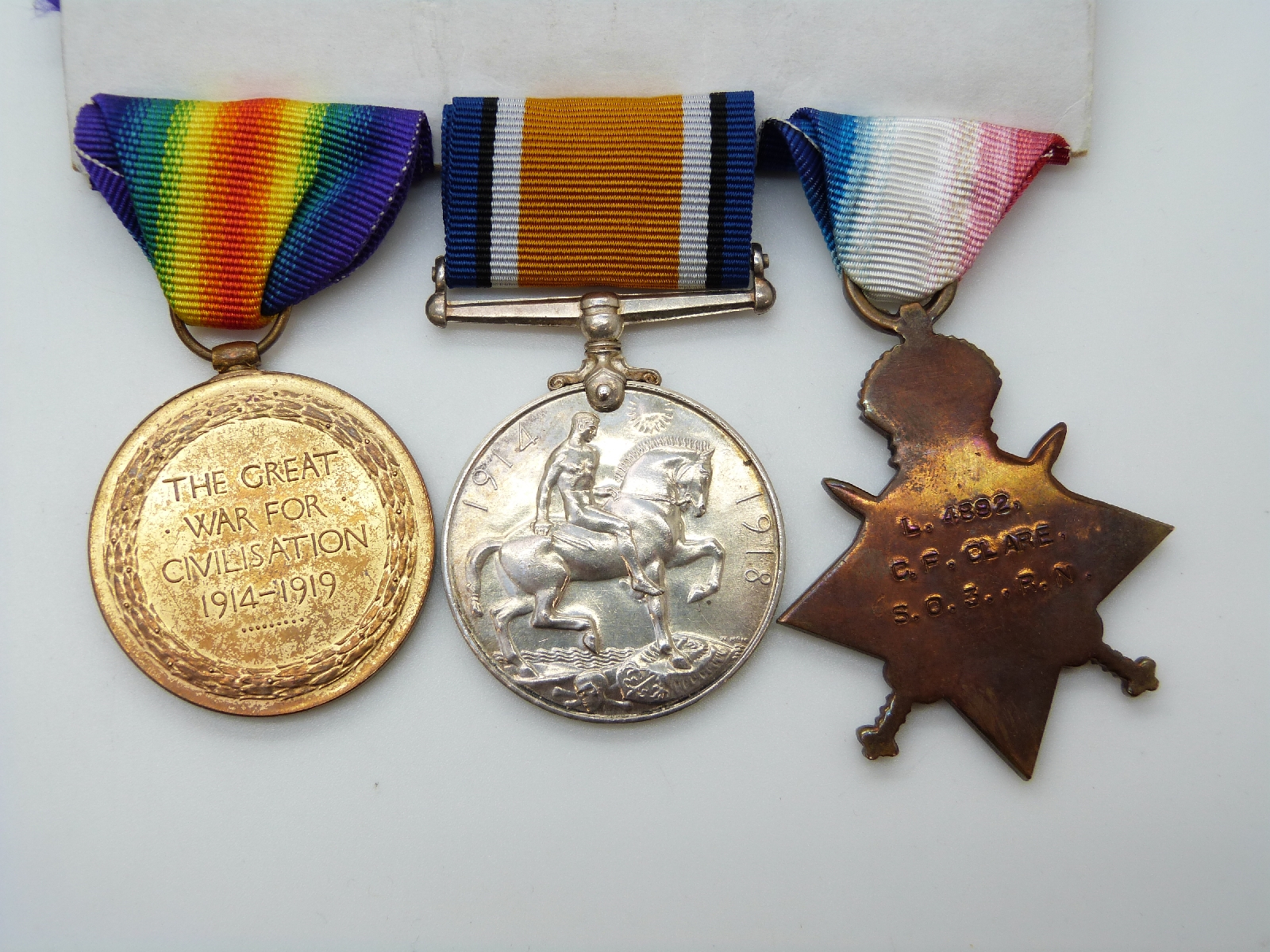 Royal Navy WWI medals comprising 1914/1915 Star, War Medal and Victory ...