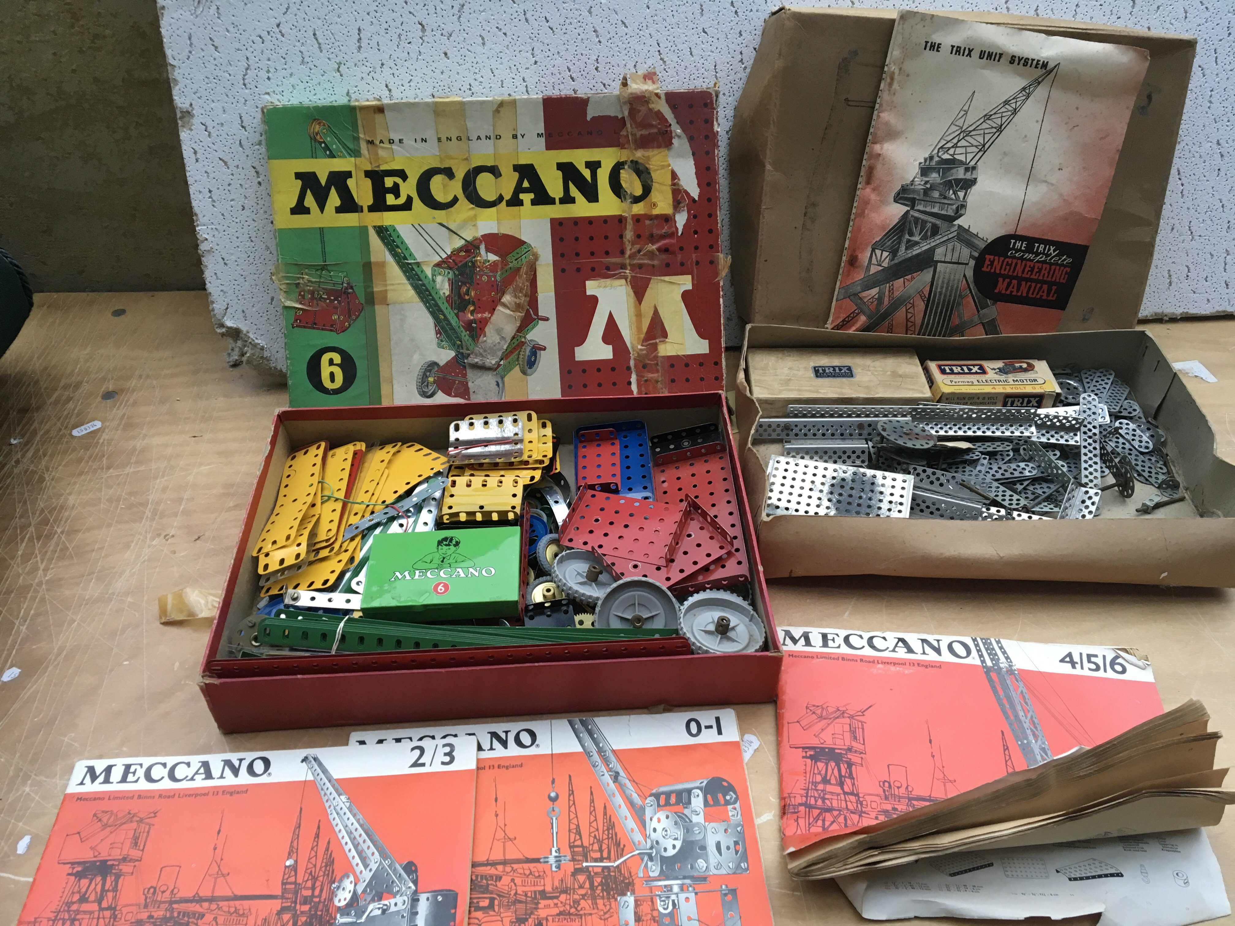 Meccano taped box , set 6, with manuals and a Trix engineering kit and ...