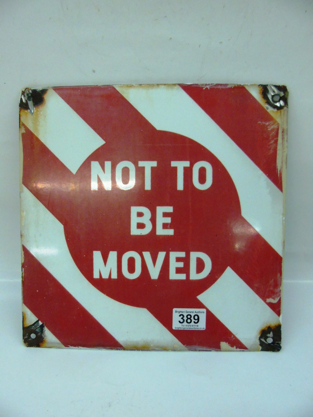 ENAMEL METAL RAILWAY SIGN 'NOT TO BE MOVED' 12" X 12"