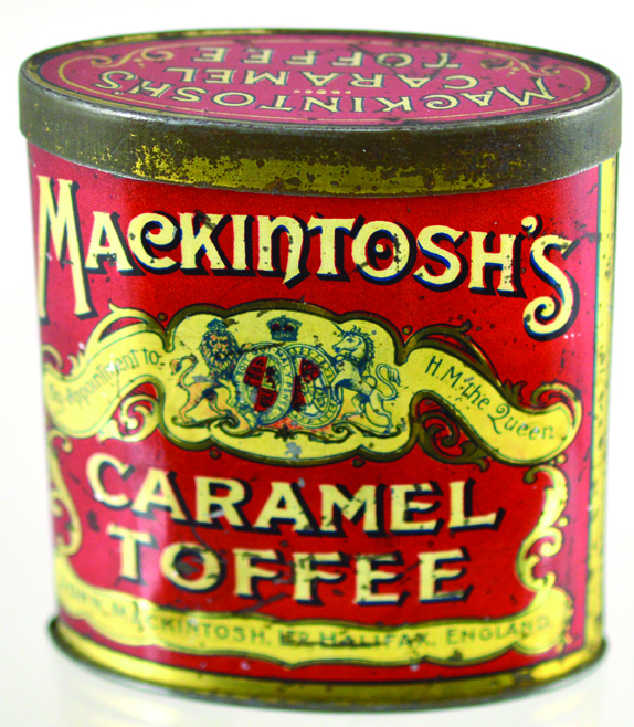 MACKINTOSHS TOFFEE TIN. 4.25ins tall, flattened oval shape MACKINTOSHS ...