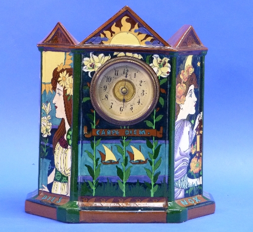 A Foley pottery `Intarsio` clock, circa 1900, designed by Frederick ...