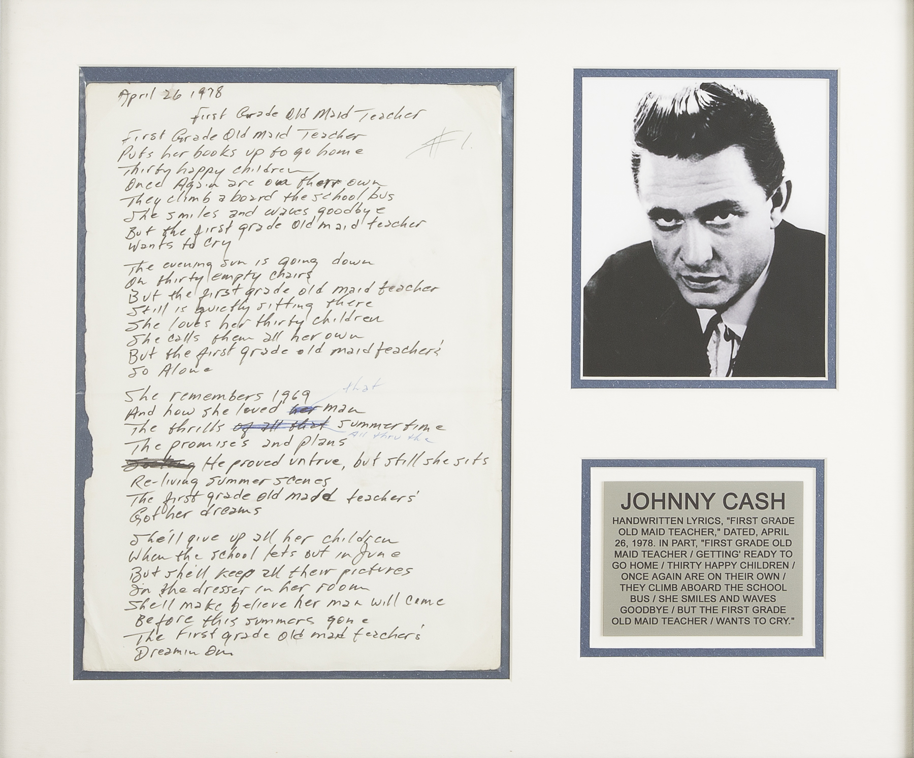 A sheet of Johnny Cash handwritten working lyrics for the song "First ...