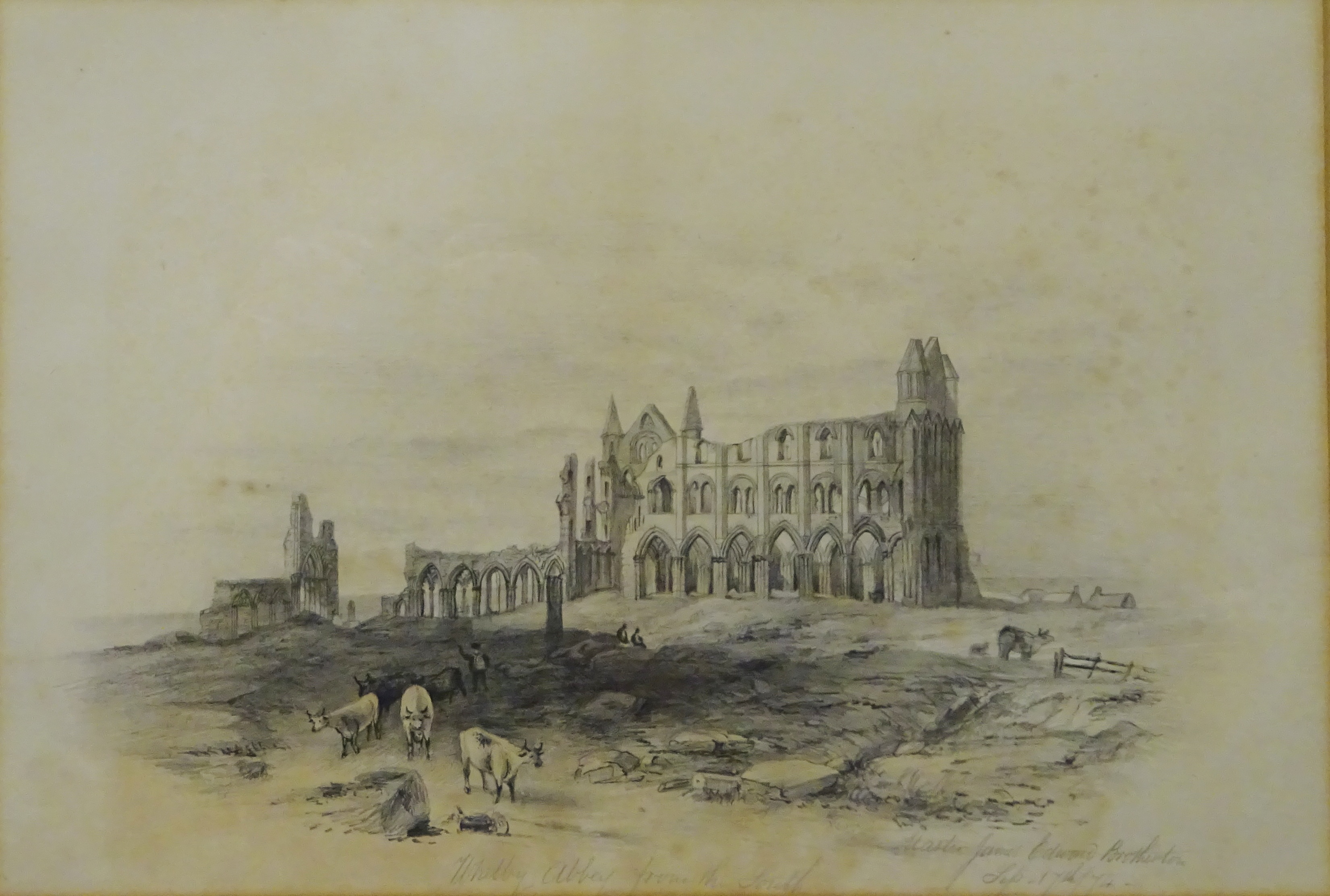 'Whitby Abbey From the South', 19th century pencil drawing signed by ...