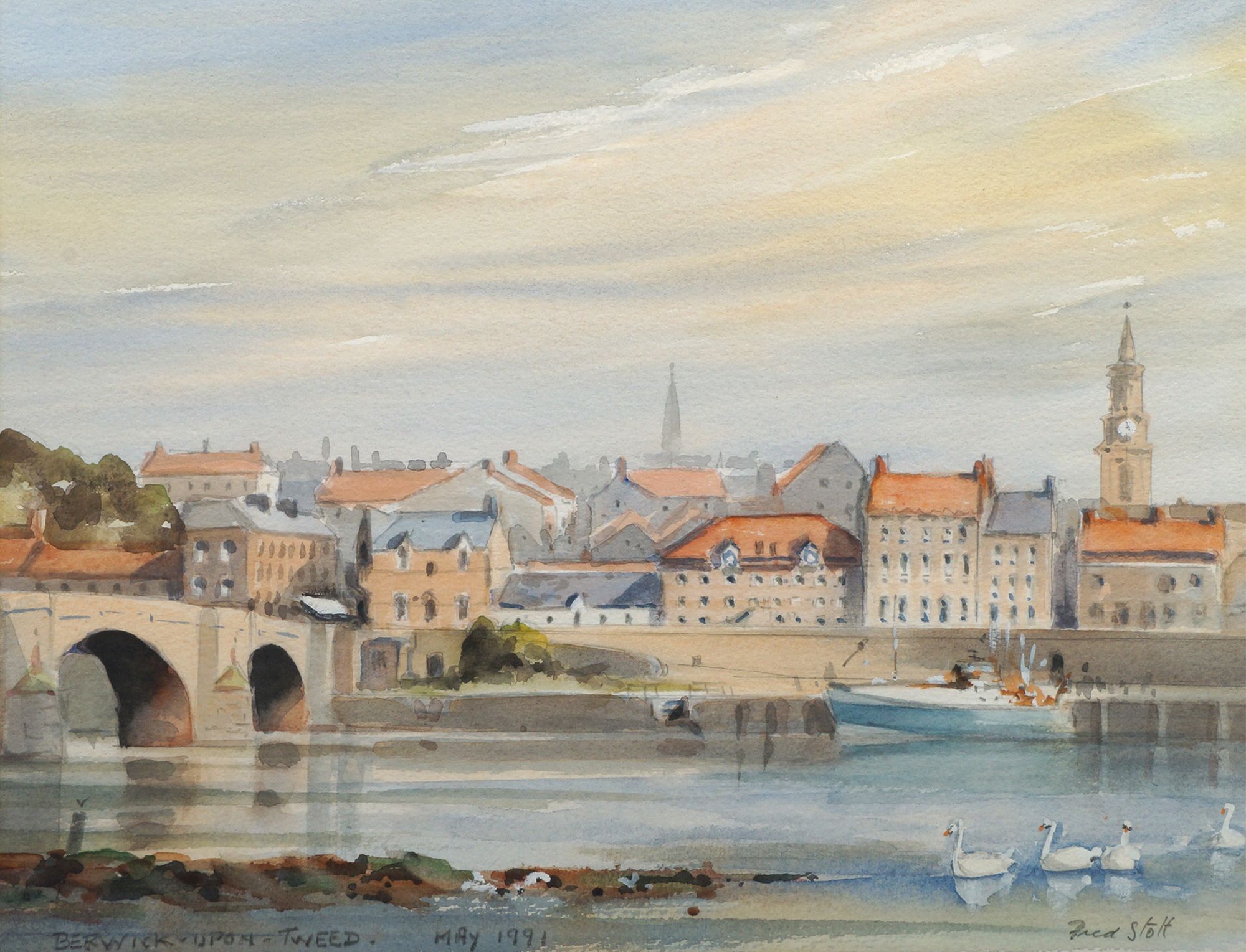 Fred Stott, British 1910-2006- "Berwick-Upon-Tweed"; watercolour ...