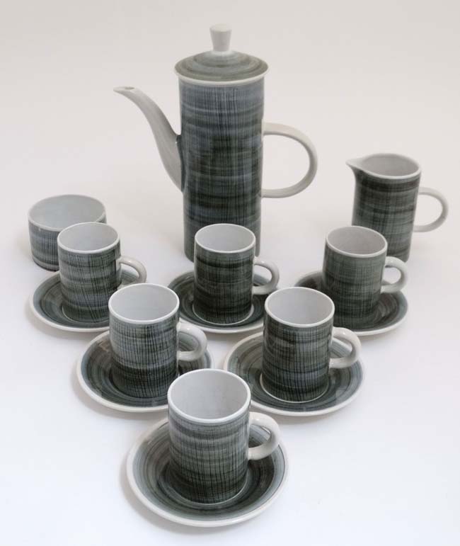 A Cinque Ports Pottery Ltd, The Monastery Rye, 6 place coffee set, to ...