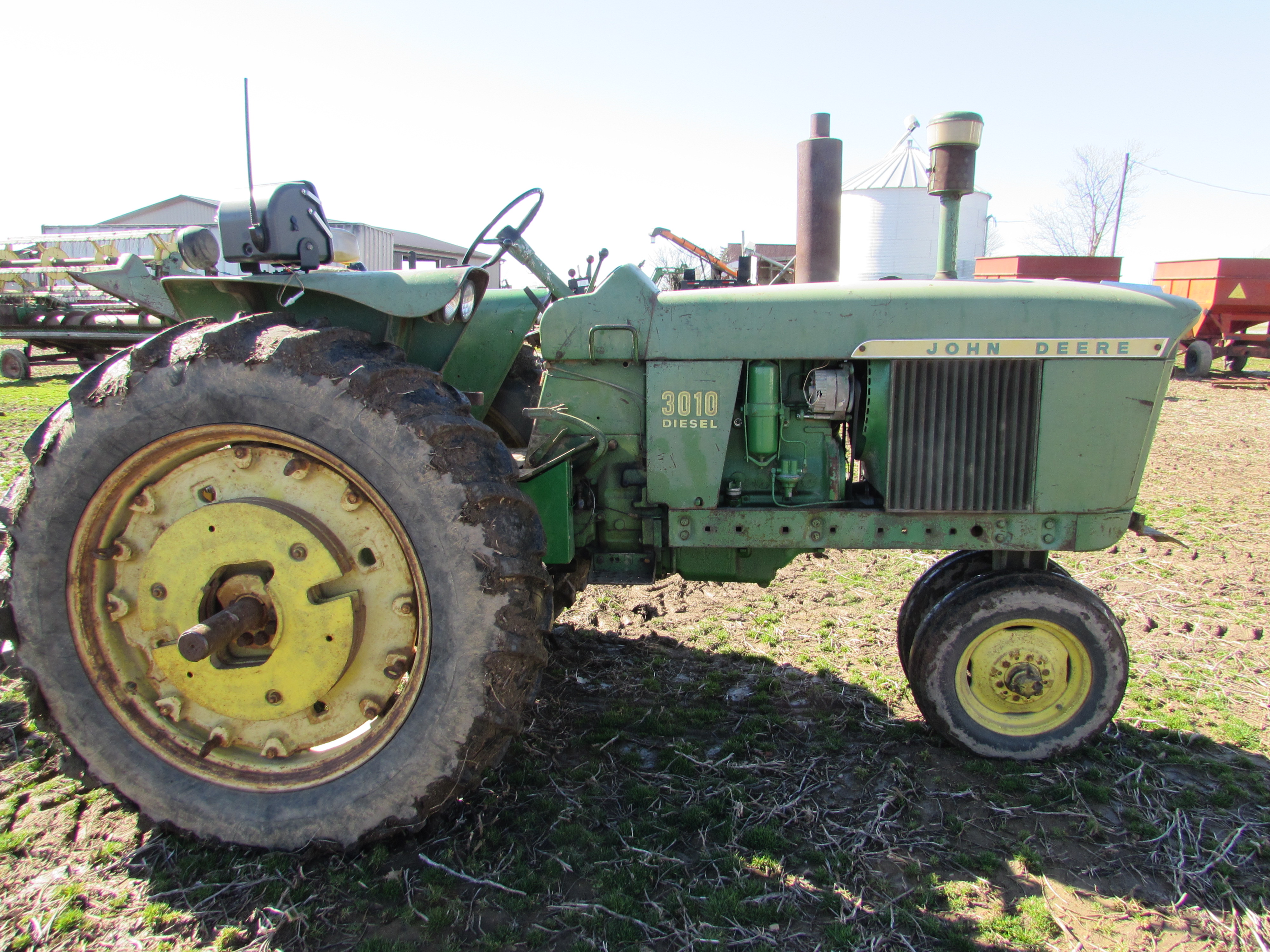 John Deere 3010 tractor, diesel, shows 4,846 hours, roll-a-matic narrow ...