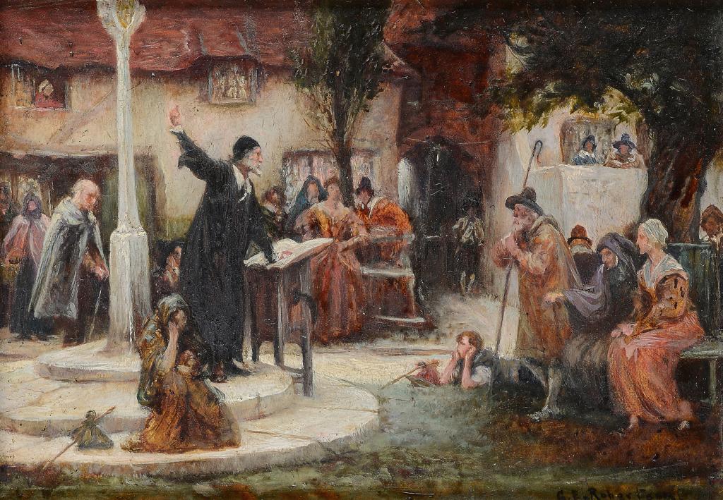 GEORGE EDWARD ROBERTSON (1864-1926) PREACHING AT A MARKET CROSS signed ...
