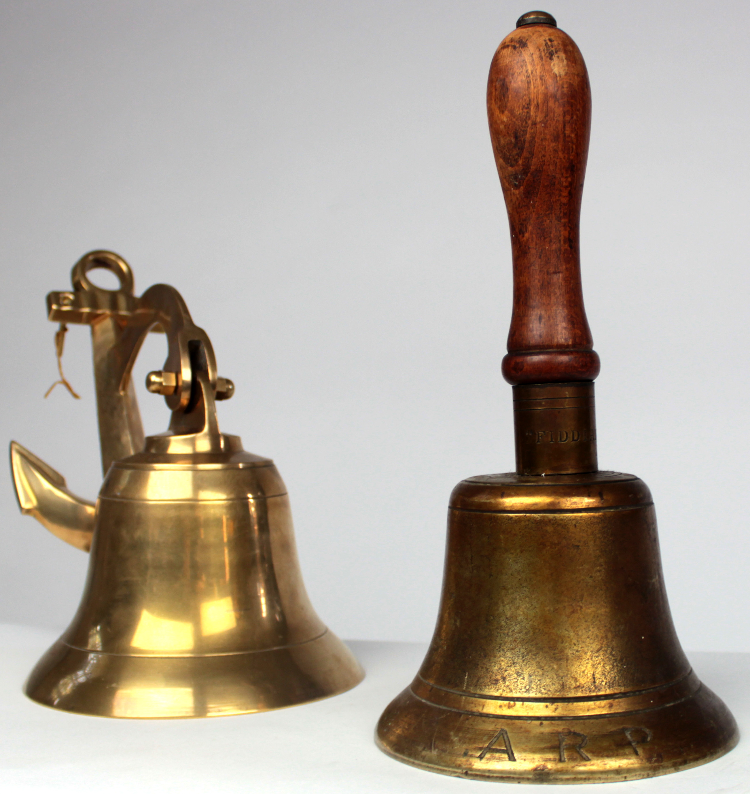 WWII ARP air raid bell, engraved 'ARP', 'FIDDIAN' & 'JB 39', with ...