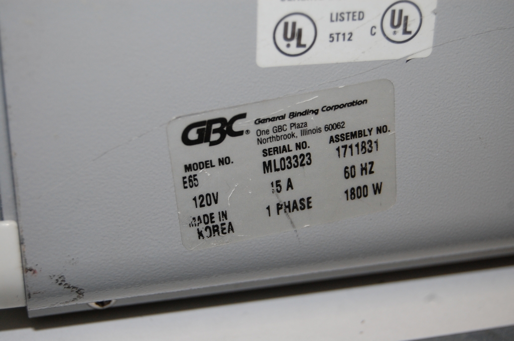 GBC Model E65 Laminator, Serial Number: ML03323