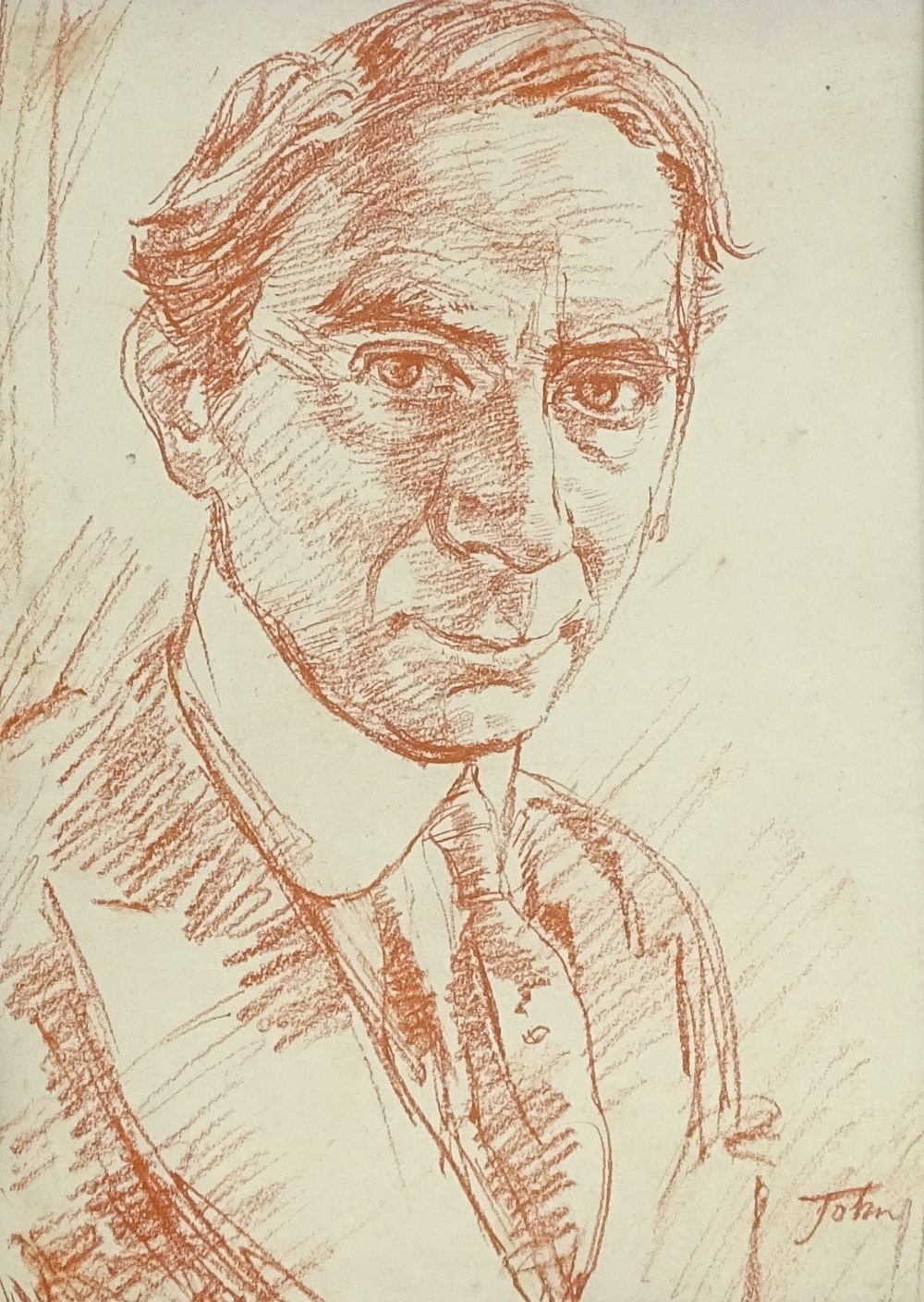 Augustus John (1878 - 1961), sanguine chalk drawing, portrait of a man ...