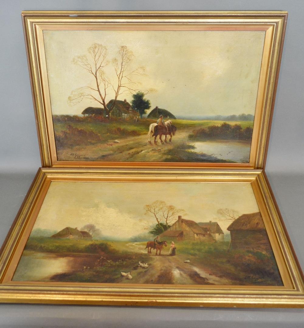 J W Gozzard 'Figures on a Track' and 'A Rural Setting' a pair of oils ...