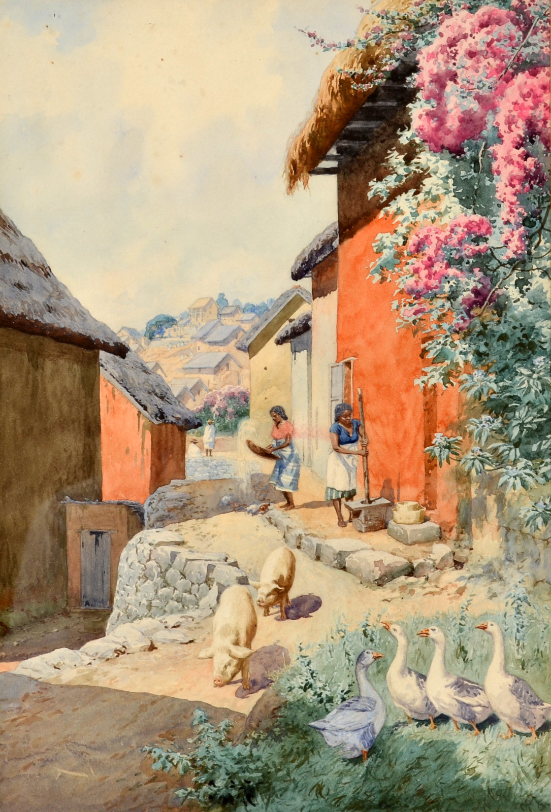 EMILE RALAMBO Madagascar Watercolour 33.5 x 22.5cm. Condition report ...