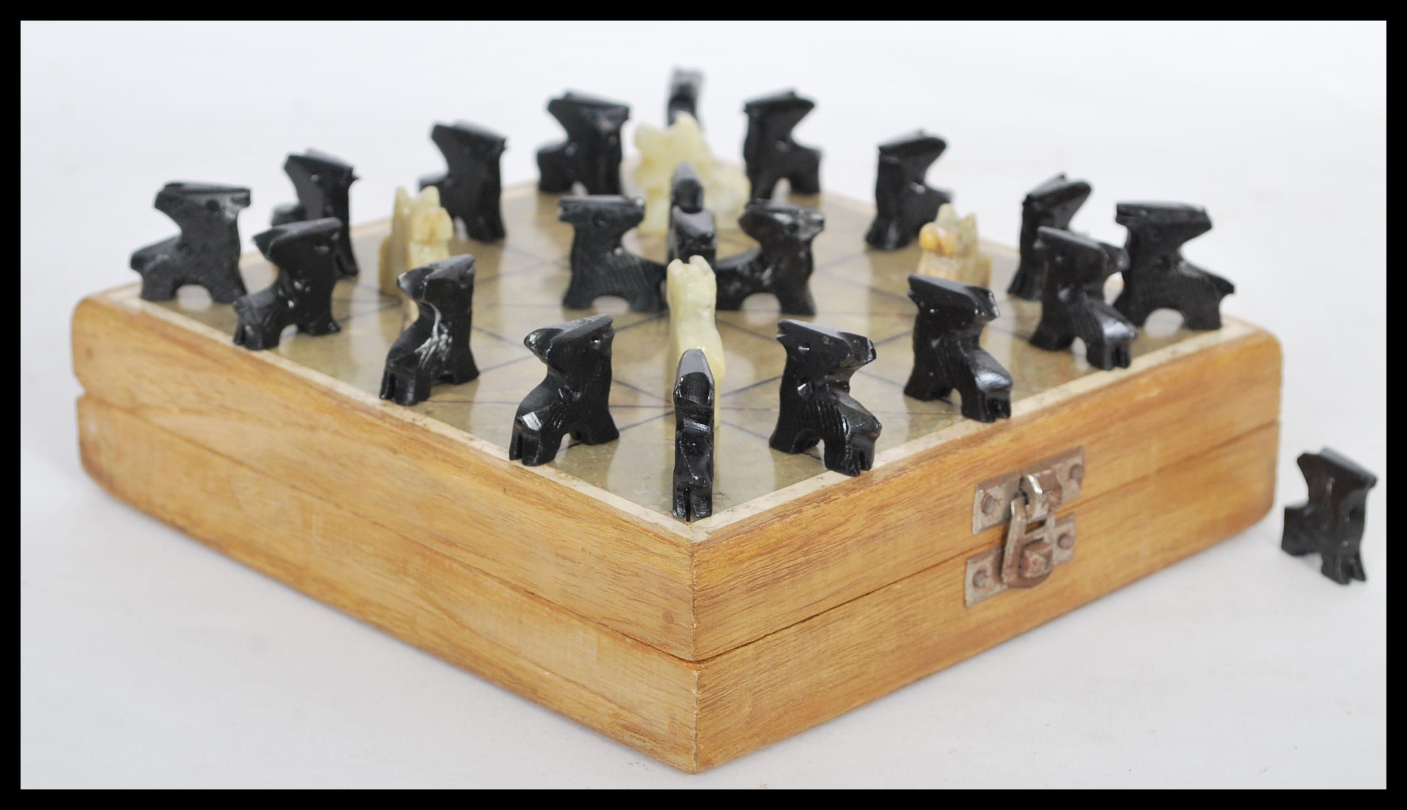 A vintage game of Bagh Chal or Tigers and Goats game complete in fitted ...