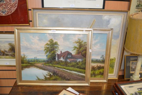 Mark Farrow oil on canvas, signed l.r, 1972 with a pair of 1920's oils ...