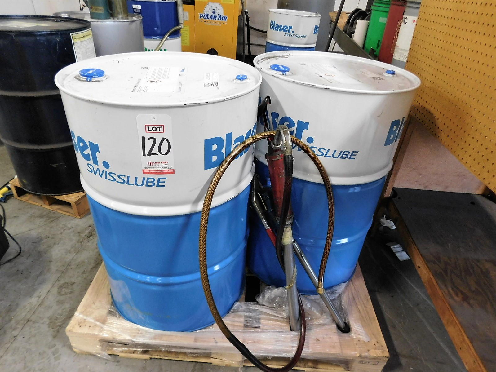 LOT - (2) UNOPENED 55 GALLON DRUMS OF BLASER SWISSLUBE BLASOCUT 2000 ...