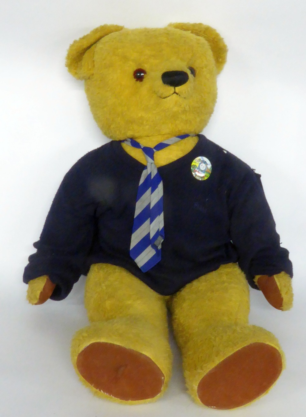 A LARGE 1950'S CHAD VALLEY 'CHAD' GOLDEN PLUSH TEDDY BEAR with brick ...