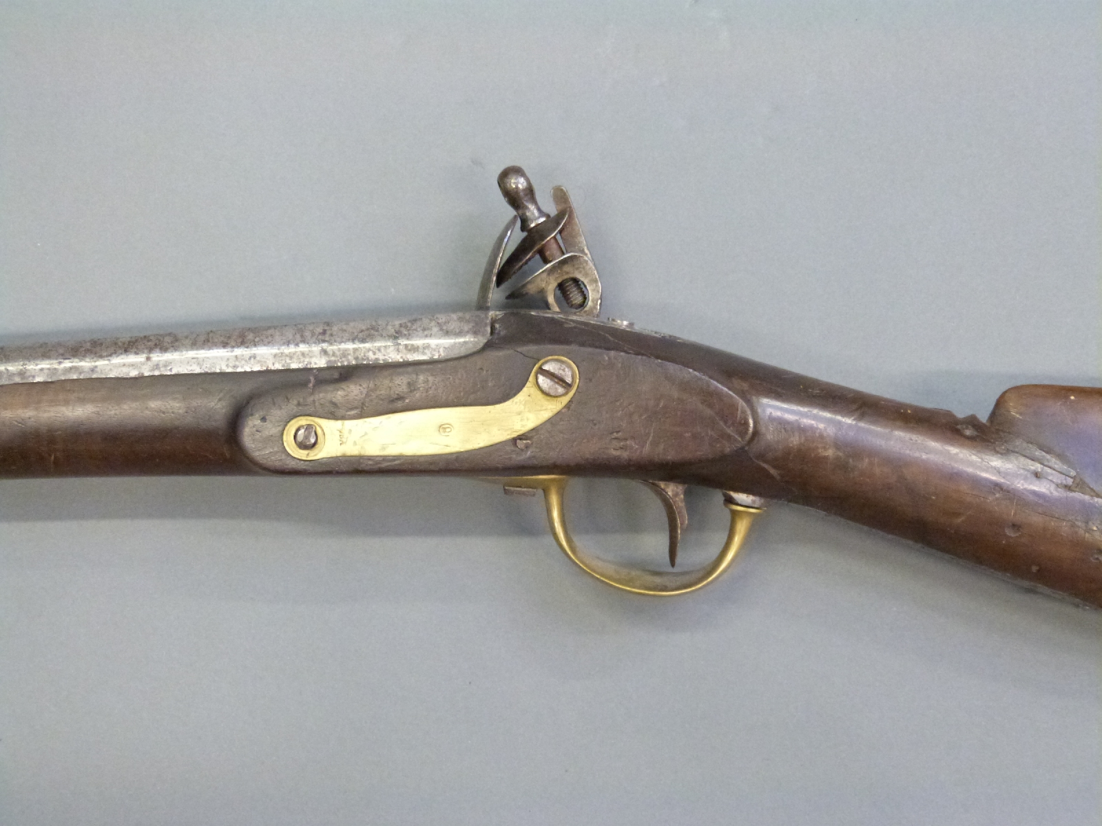 Flintlock hammer action blunderbuss with brass trigger guard and flash ...