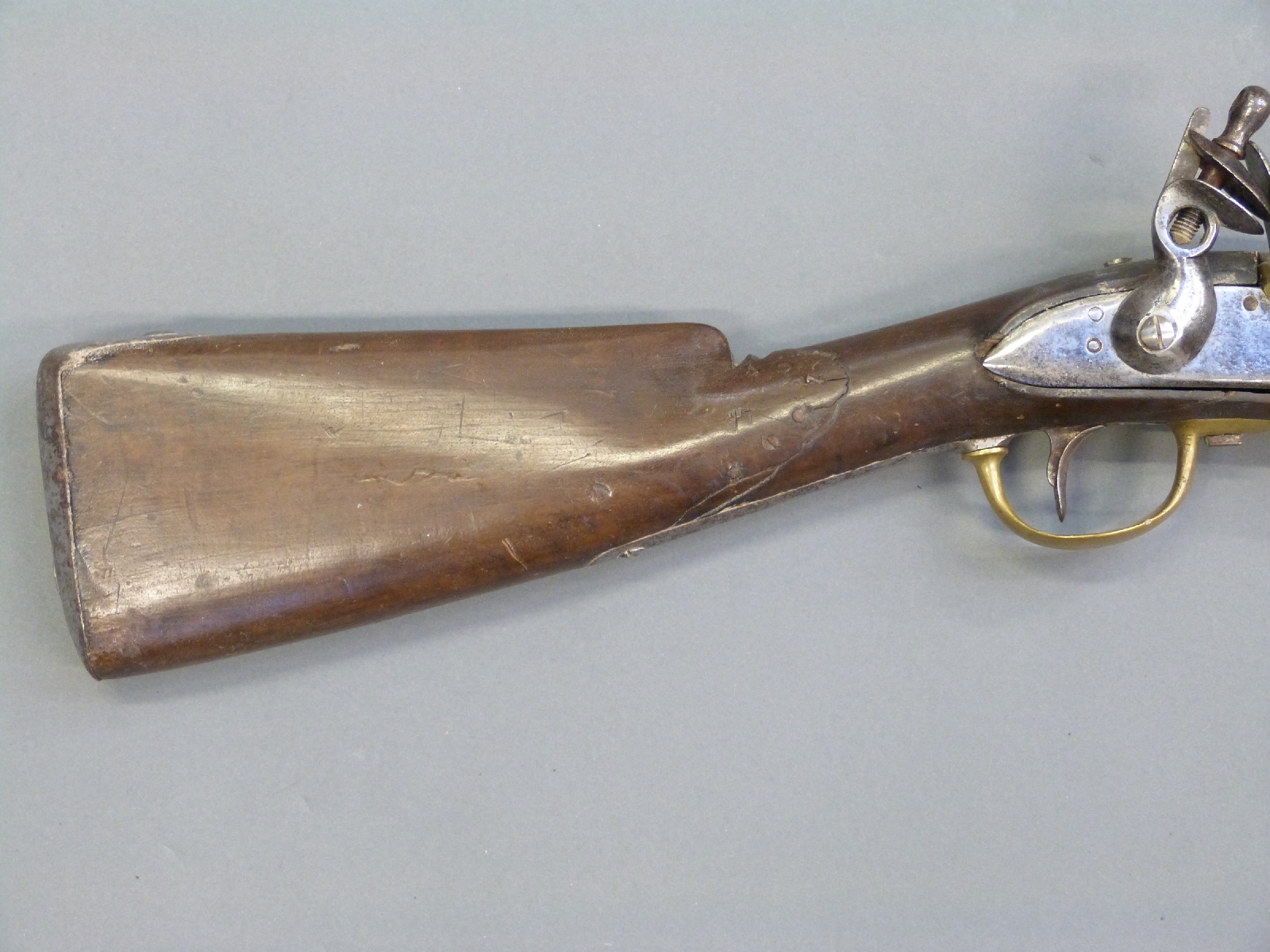 Flintlock hammer action blunderbuss with brass trigger guard and flash ...