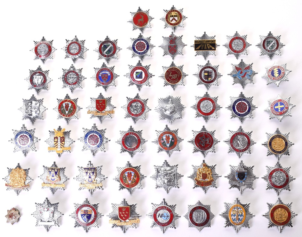 Quantity of British Fire Brigade Cap Badges, reproduction gilt/chrome ...