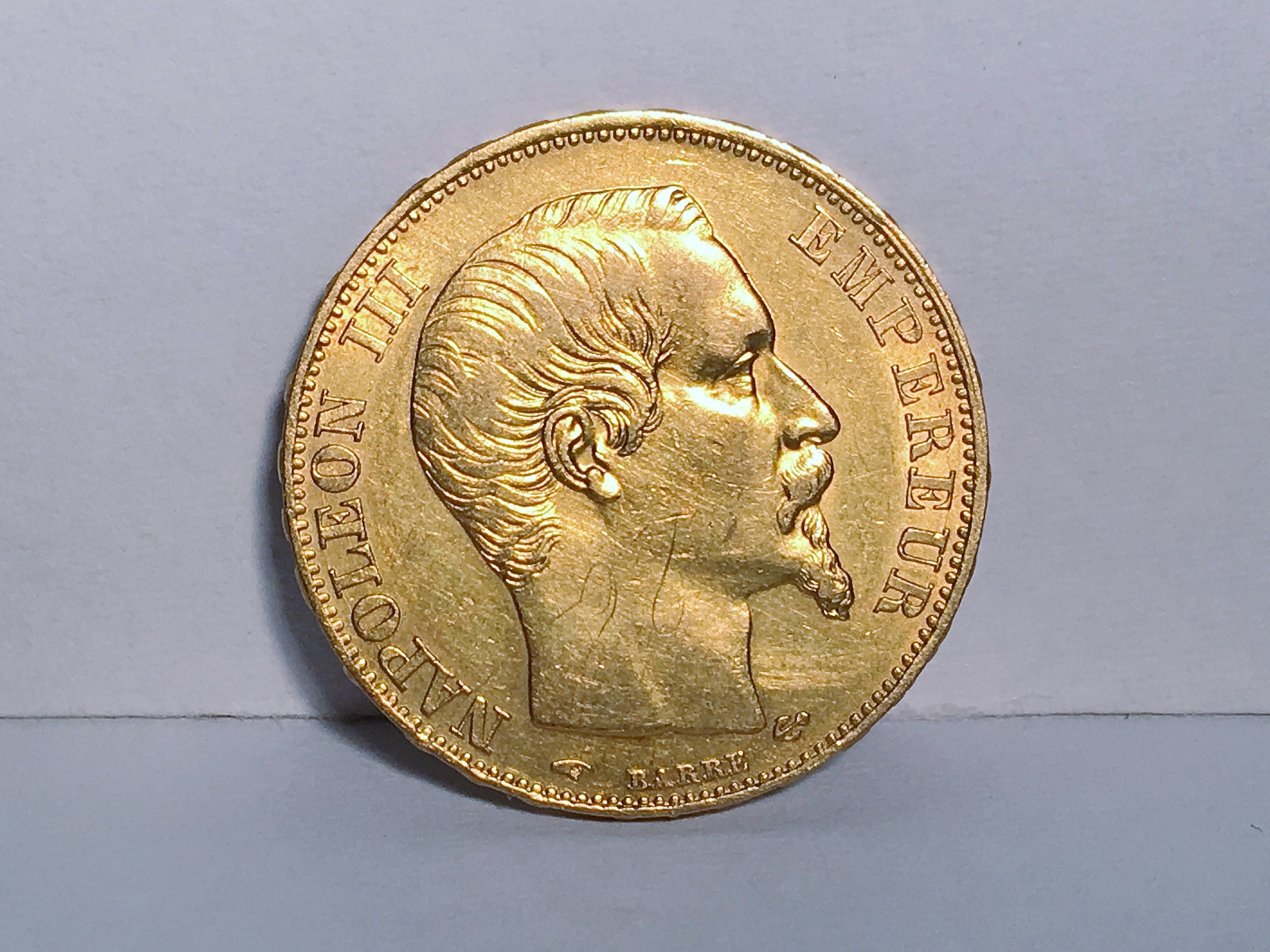 A Napoleon III 1856 French gold 20 francs coin, 5g