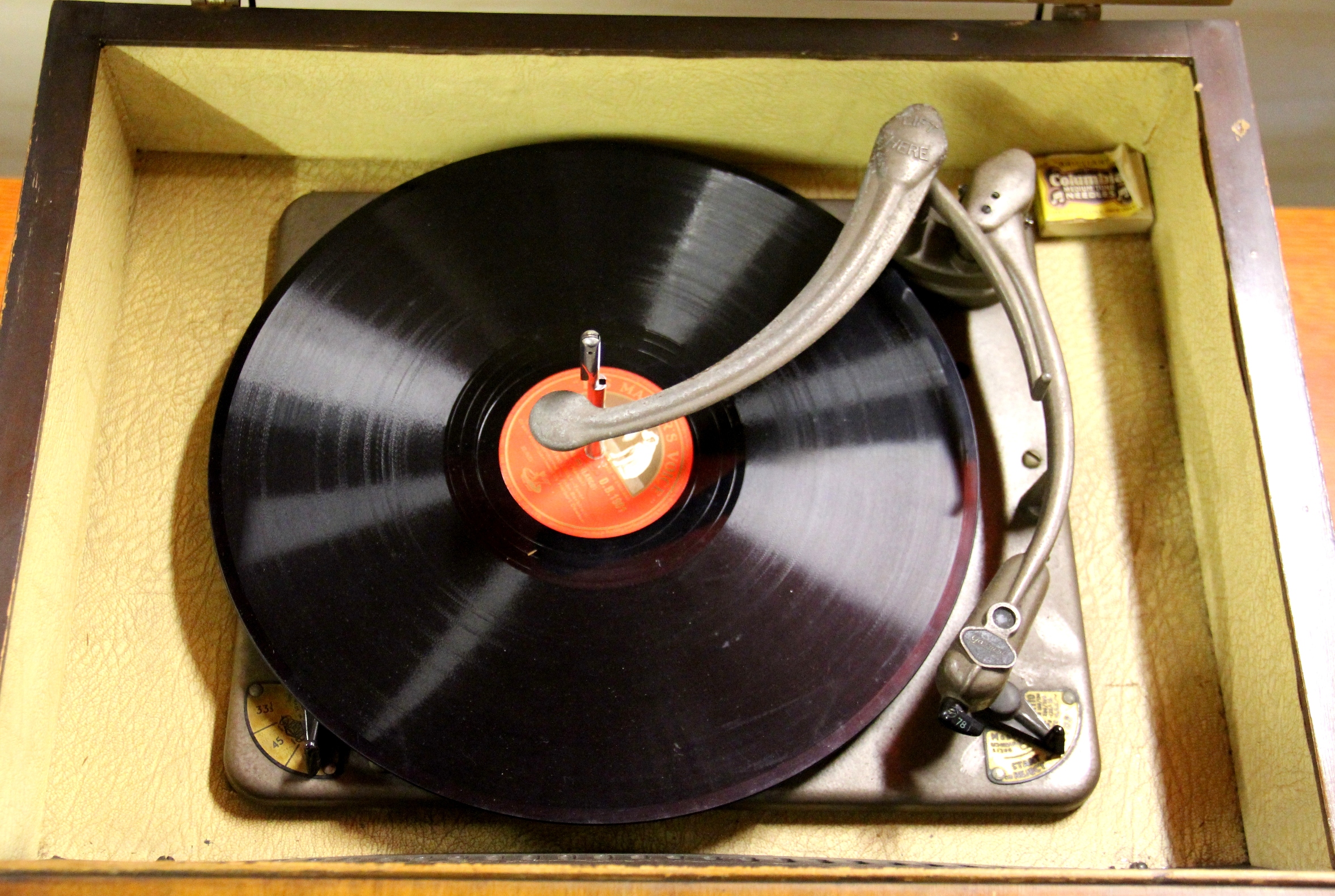 A 1950's portable radiogram by Ekco, Size 48 x 46 x 36cms.