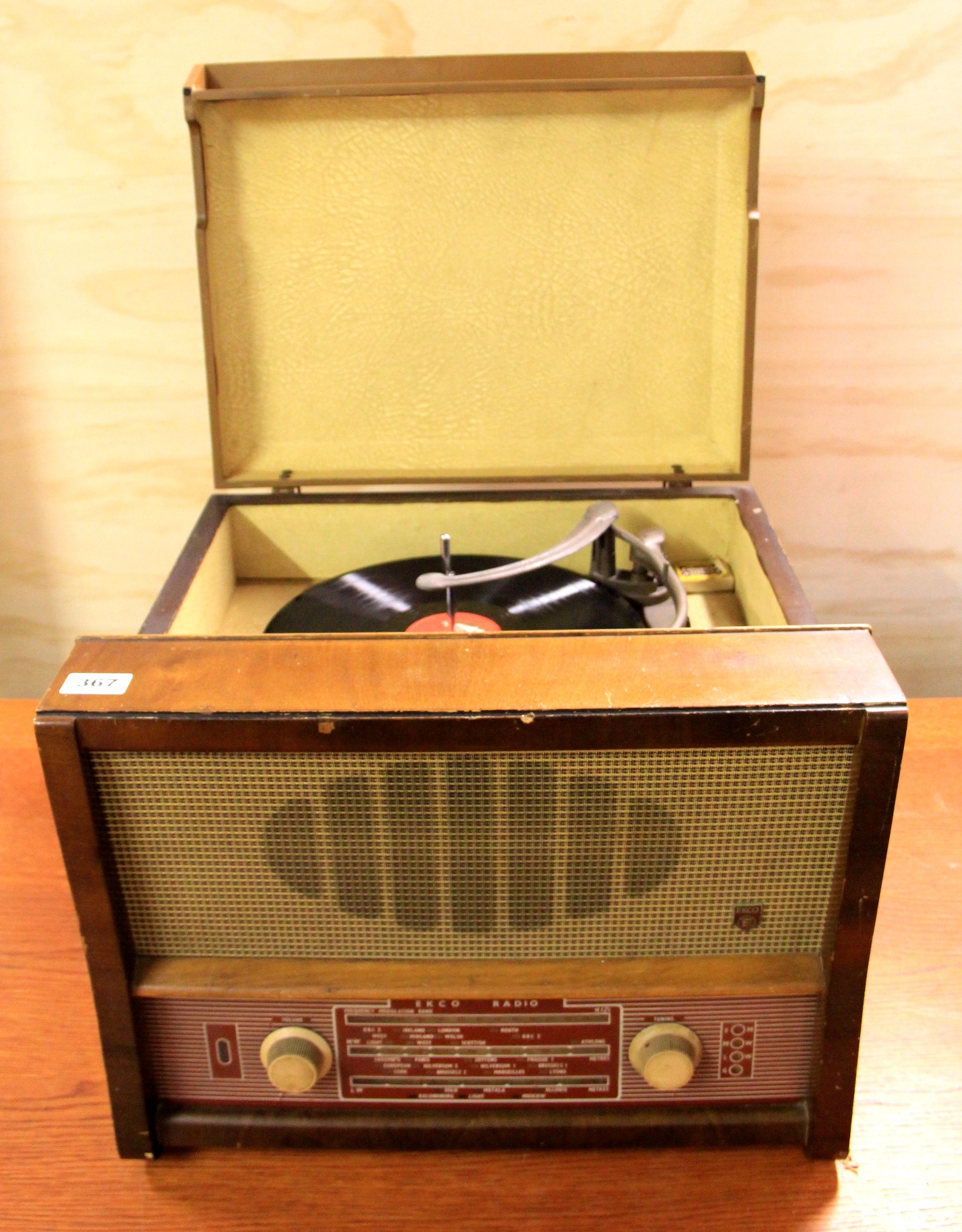 A 1950's portable radiogram by Ekco, Size 48 x 46 x 36cms.