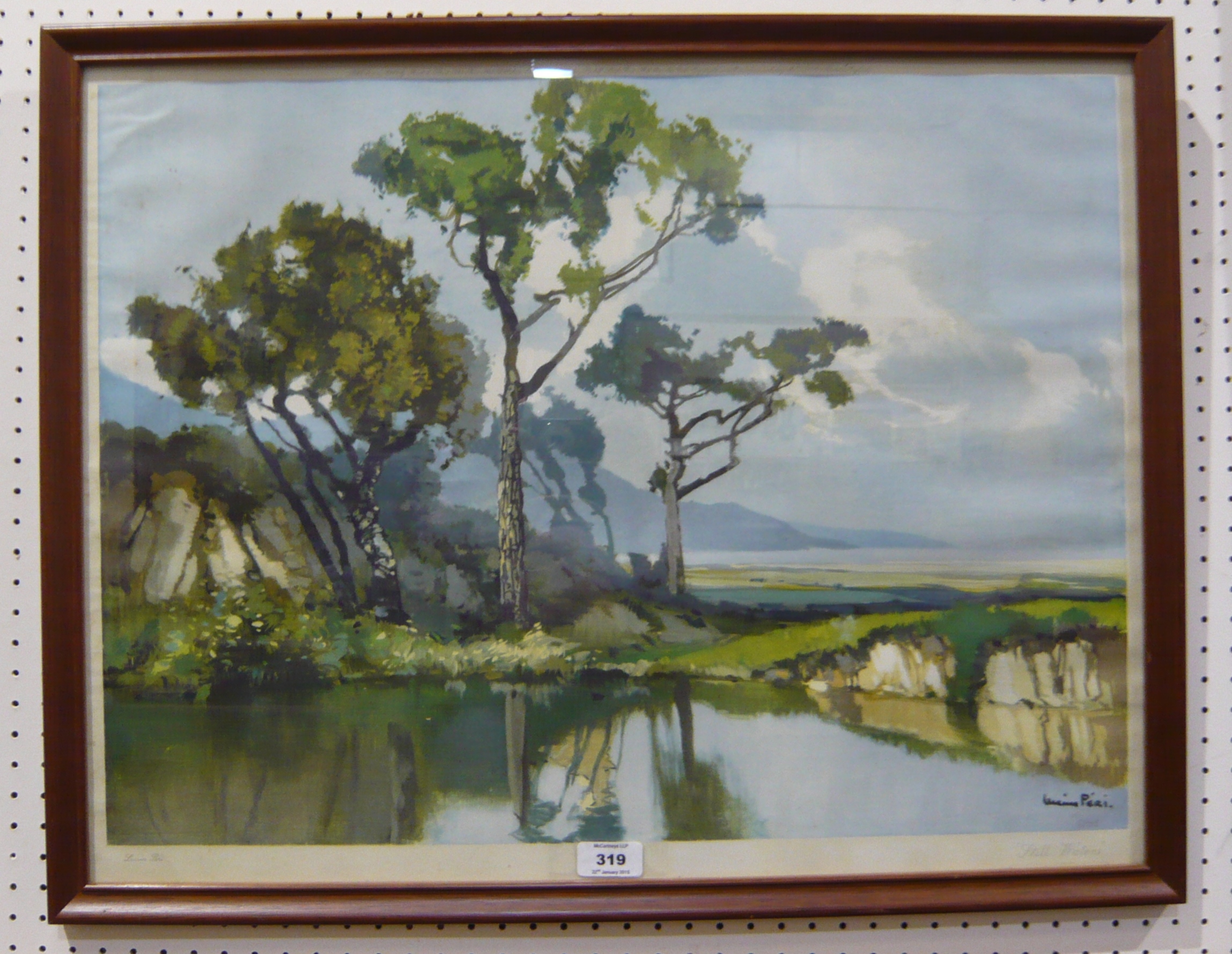 A framed Lucien Peri print, still waters 62.5cm x 47.5cm