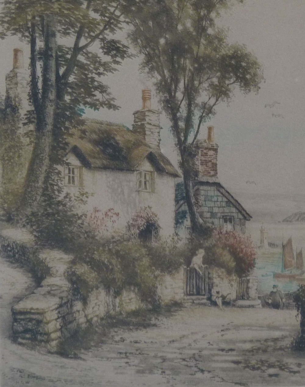 HENRY G. WALKER FOUR ARTIST SIGNED COLOUR ETCHINGS Figures outside ...