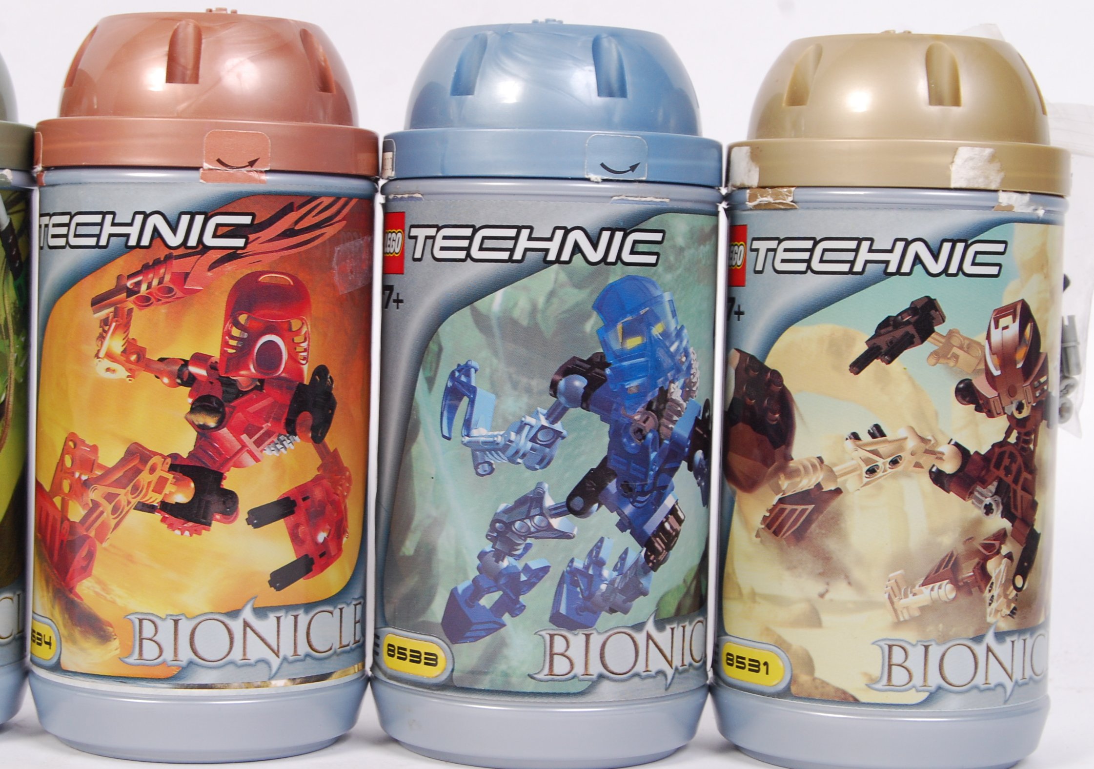 A full set of 6x Lego Technic Bionicle cans to include; 8531 Pohatu ...