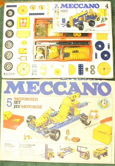 Meccano: A pair of boxed Meccano Construction Set No. 5, motorised ...