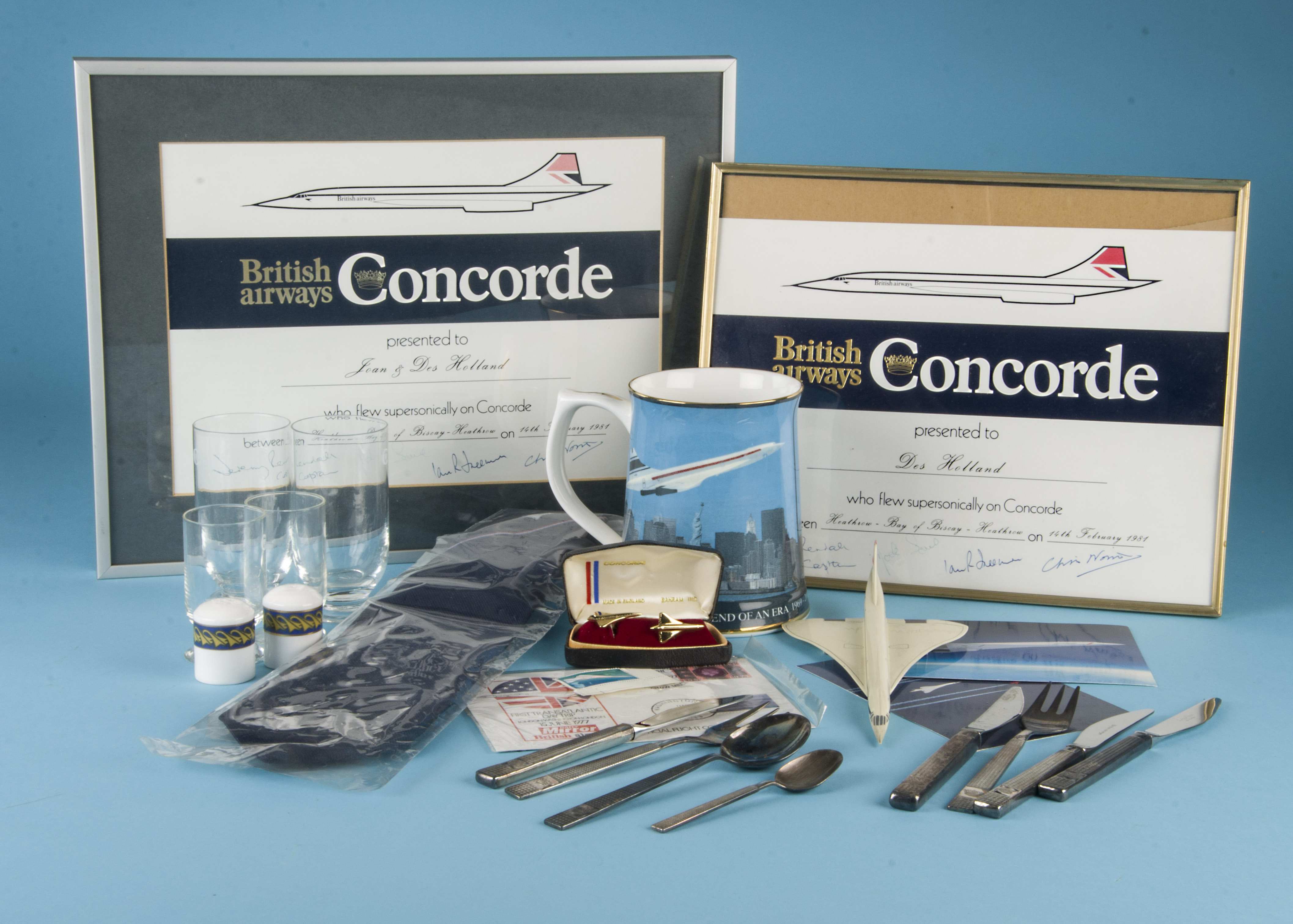 A collection of Concorde memorabilia, including two signed flight ...