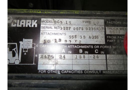 Clark LP Fork Lift, Model GCS 15, S/N G12000759238 KOP, 2475 Capacity ...