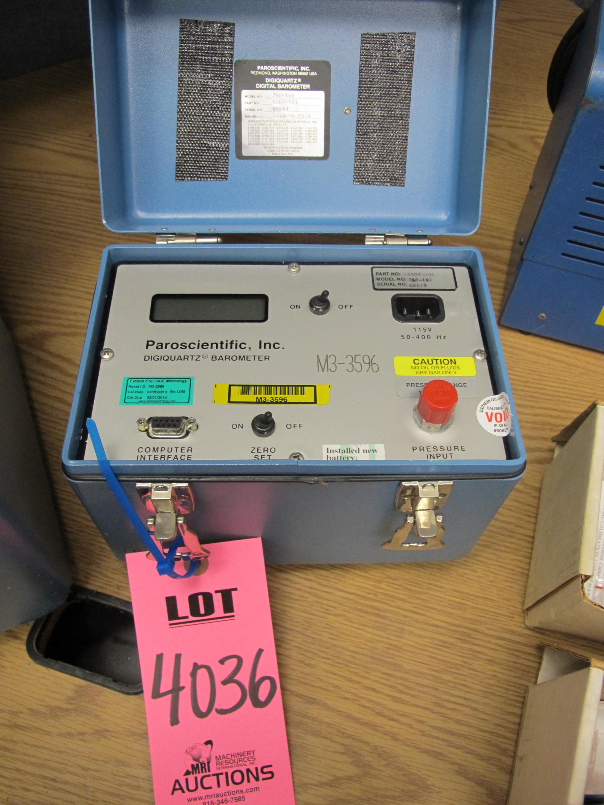 PAROSCIENTIFIC MODEL 760-16B DIGIQUARTZ BAROMETER (G-44) LOADING ...