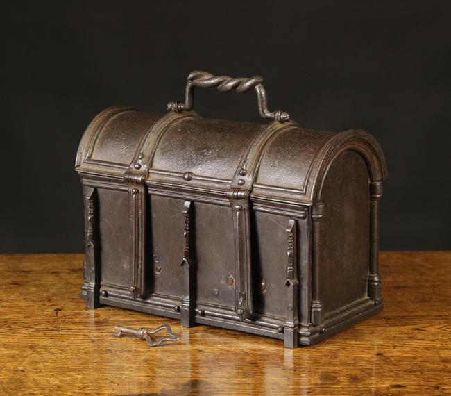 A Fine & Rare 16th Century French Gothic Iron Casket. The dome topped ...