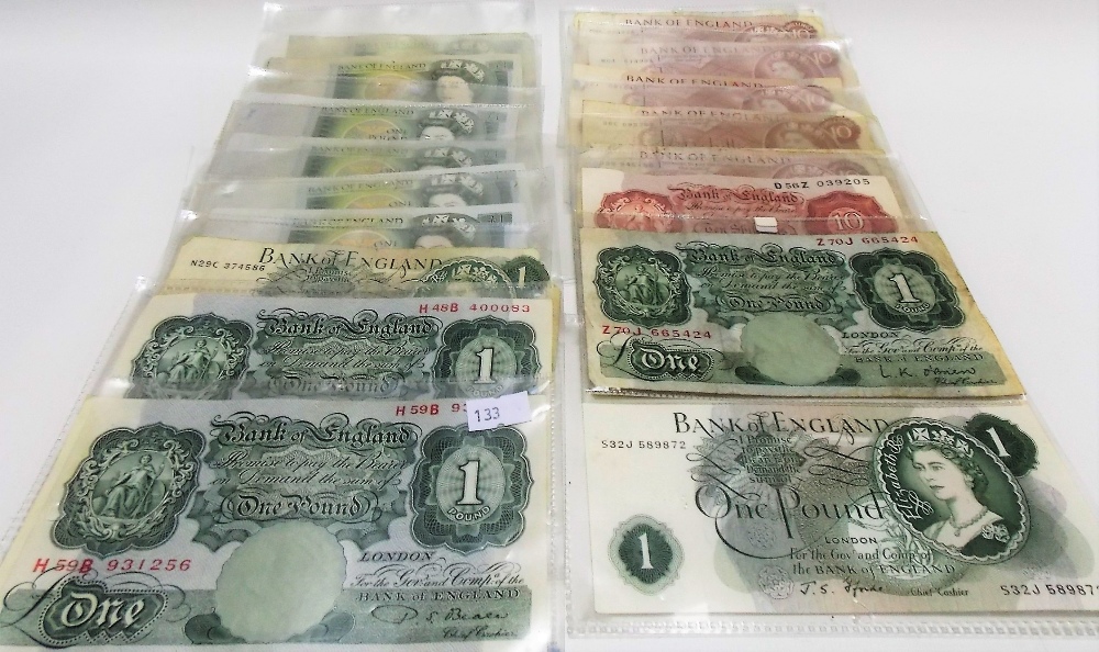 Collection of British pre-decimal and decimal bank notes.