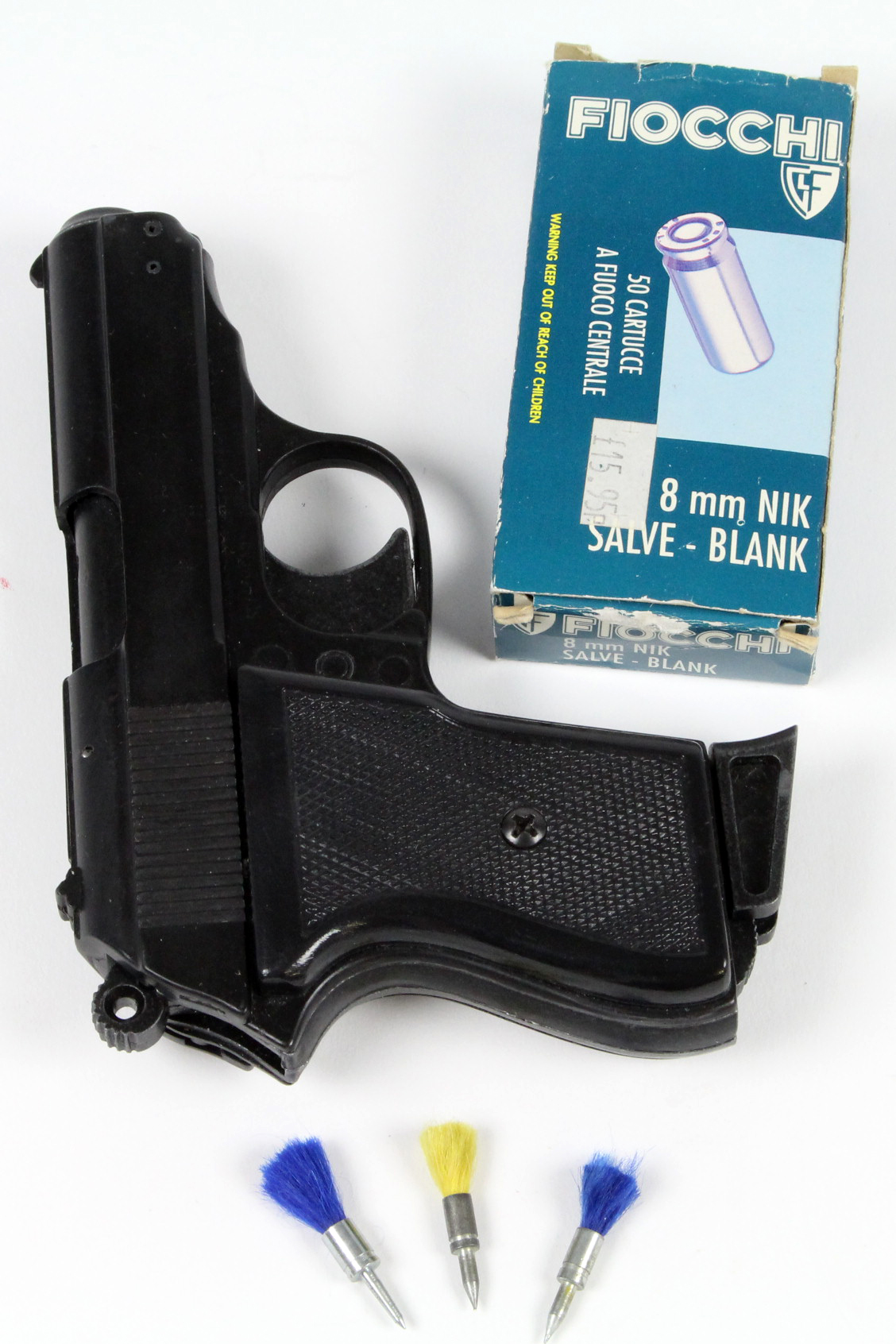 Italian made ME 8 Police Cal 8mm K, black firing pistol with box of ...