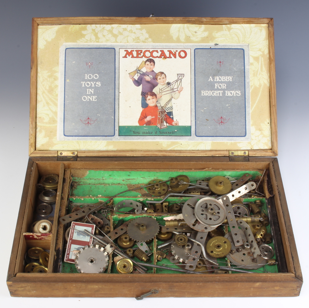 A part Meccano Number 2 set in original wooden box with hinged lid ...